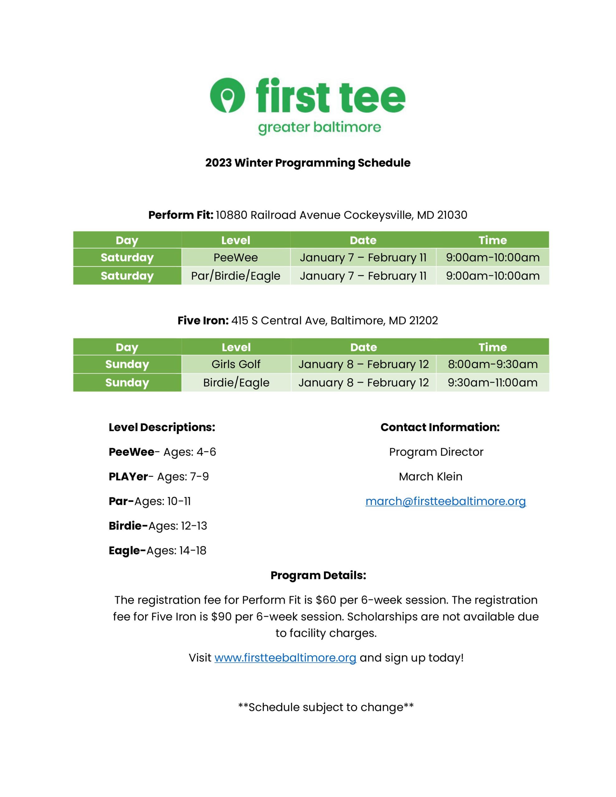 Winter Programming - First Tee - Greater Baltimore